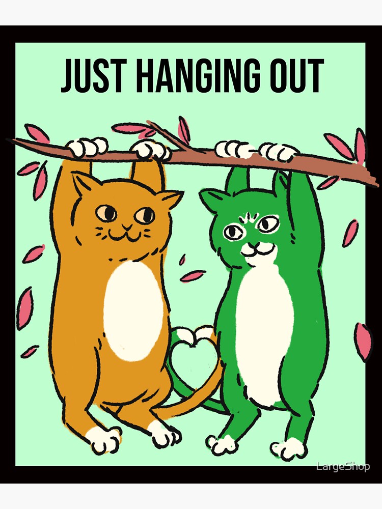 "Cats doing pull-ups Hanging out with friends" Sticker by LargeShop ...