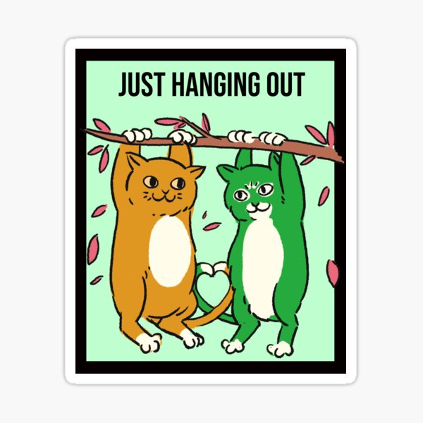 "Cats doing pull-ups Hanging out with friends" Sticker by LargeShop ...