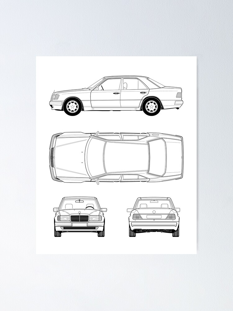 "w124 500e Blueprint Classic car" Poster for Sale by chalavek | Redbubble