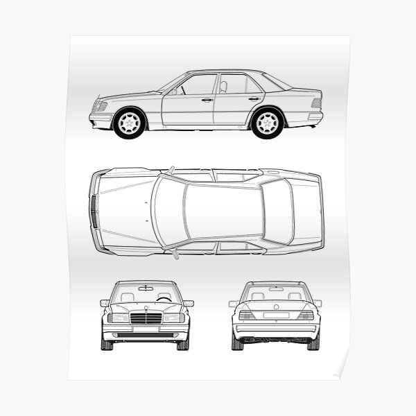 "w124 500e Blueprint Classic car" Poster for Sale by chalavek | Redbubble