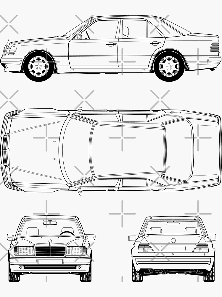 "w124 500e Blueprint Classic car" Sticker for Sale by chalavek | Redbubble