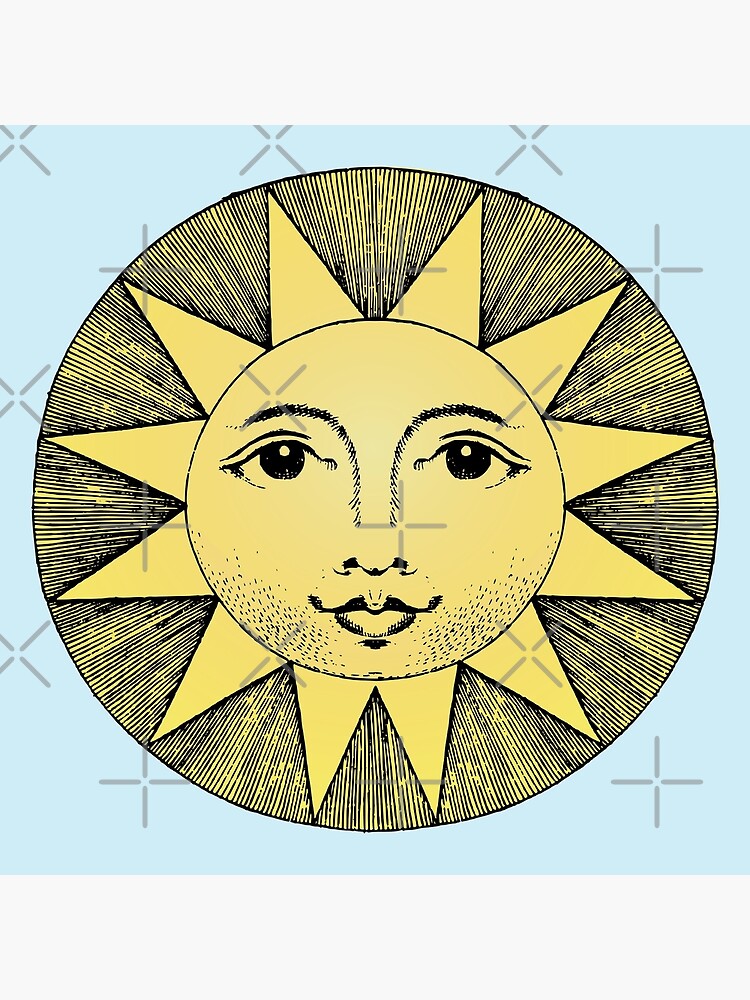 "celestial yellow sun with face line drawing vintage" Poster for Sale ...