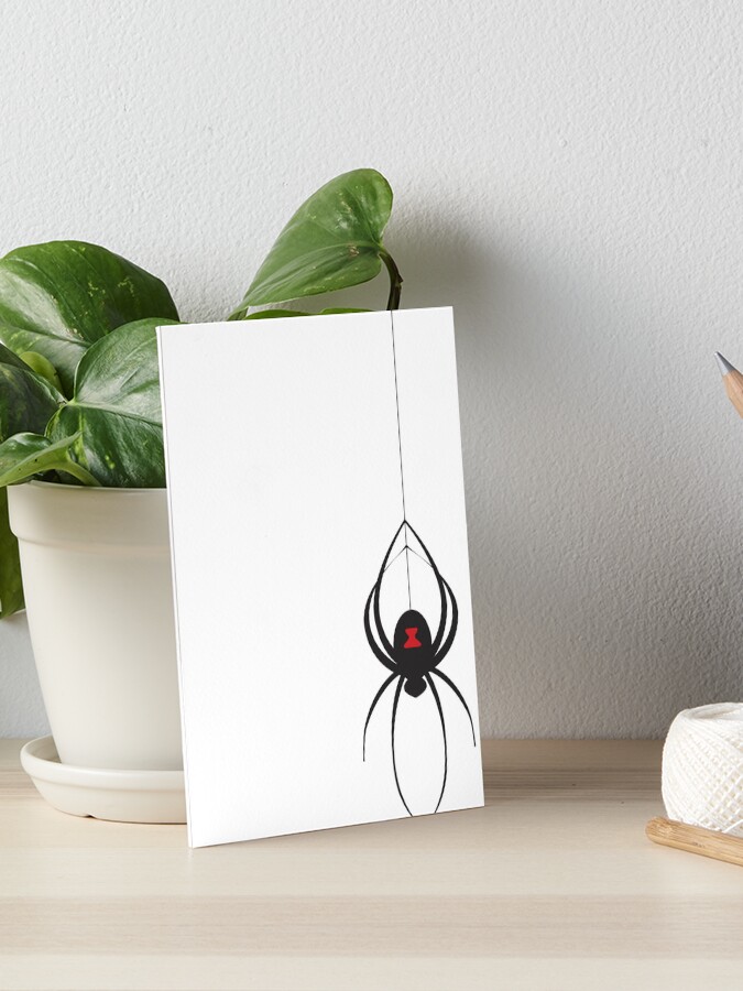 "Black widow spider coming down a single line of web" Art Board Print ...