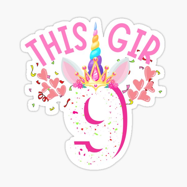 "funny Kids Girl 9th Birthday Unicorn 9th Birthday,nine Years Unicorn ...