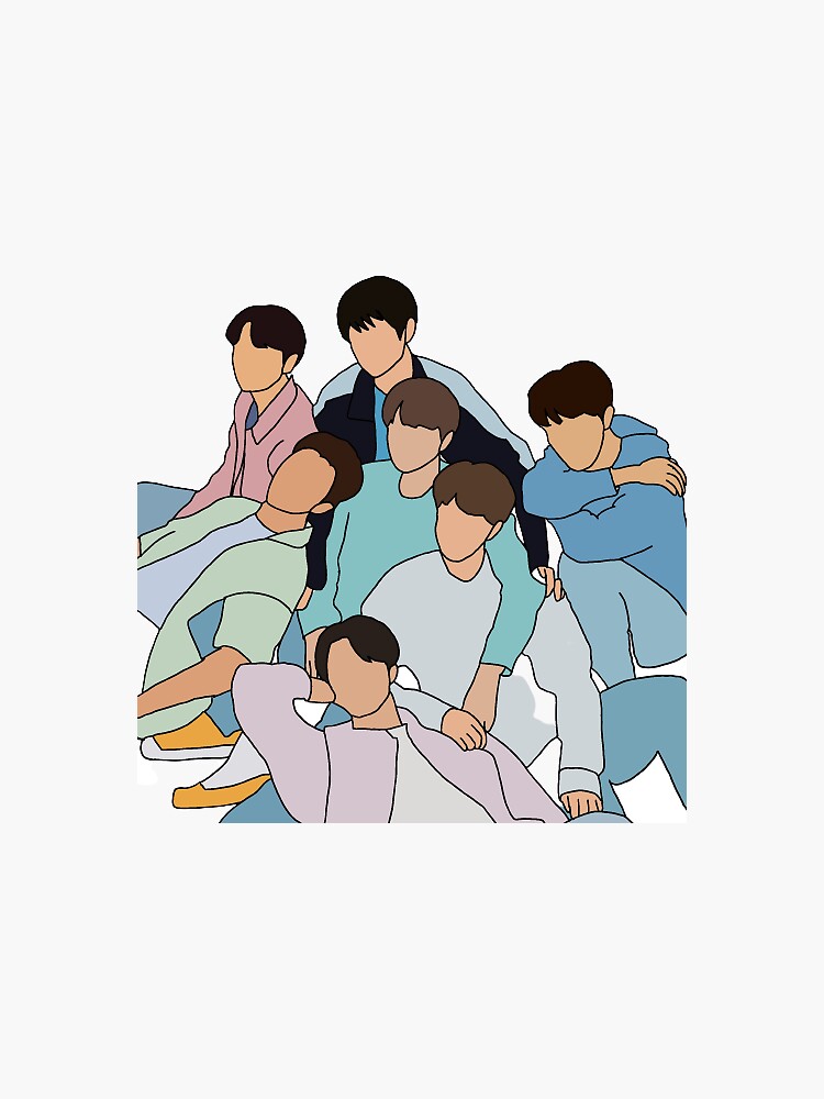 "BTS Group Outline Drawing" Sticker for Sale by johun335 | Redbubble