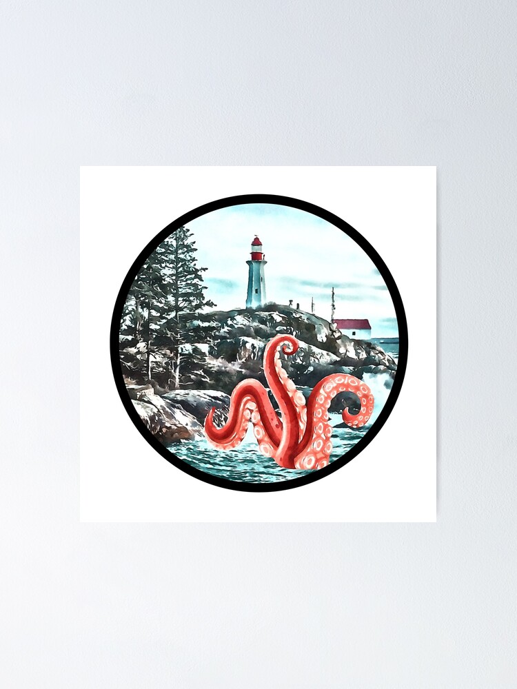 "Lighthouse & Kraken (Black Frame)" Poster for Sale by MollieMimosa ...