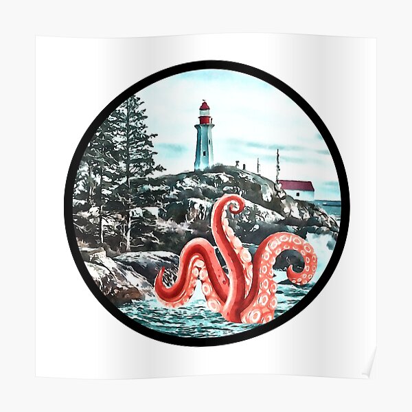 "Lighthouse & Kraken (Black Frame)" Poster for Sale by MollieMimosa ...