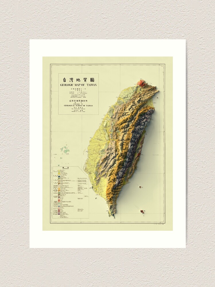 "1953 Taiwan Relief Map 3D digitally-rendered" Art Print by ...
