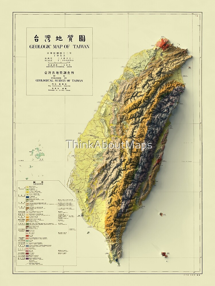 1953 Taiwan Relief Map 3D Digitally-rendered Premium Matte Vertical Poster