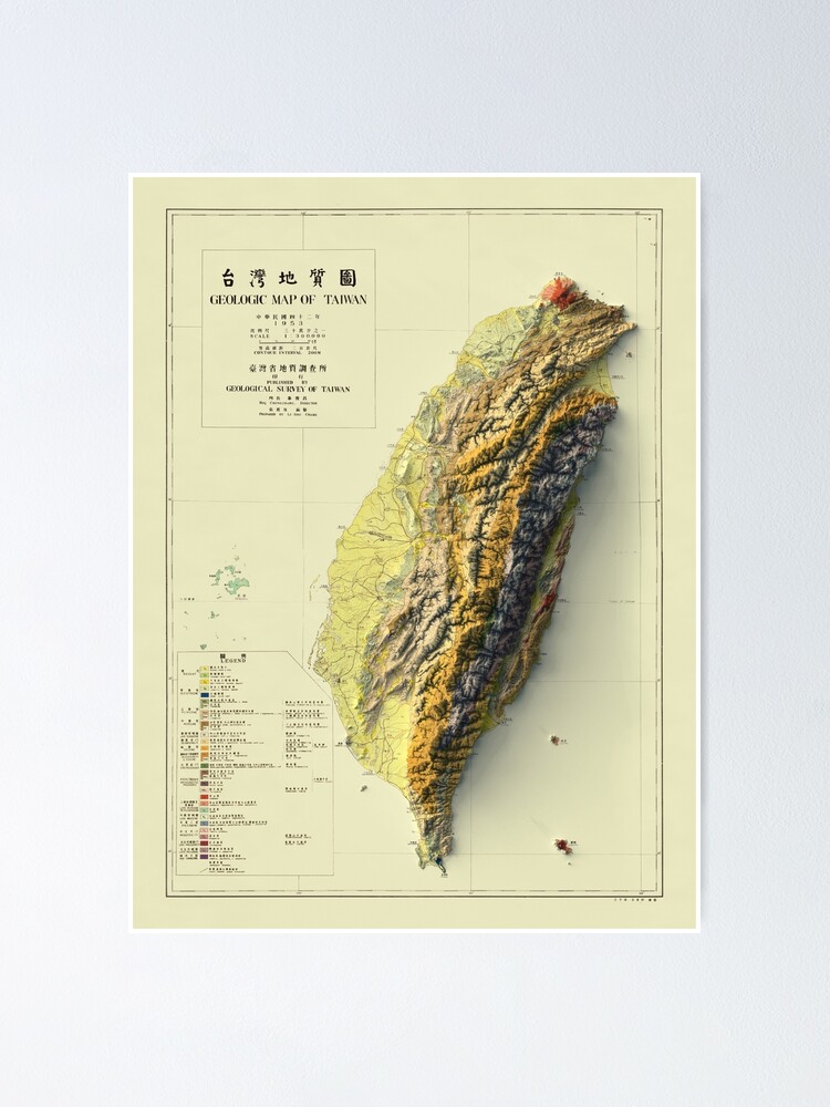 "1953 Taiwan Relief Map 3D digitally-rendered" Poster for Sale by ...