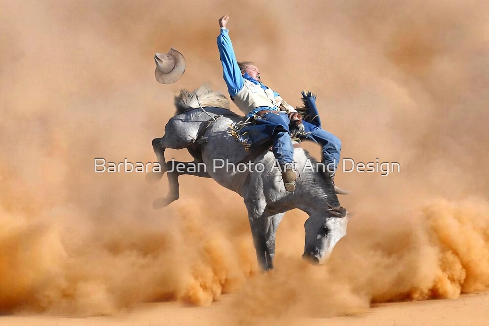"GET A GRIP, BUCKING BRONC, RODEO BRONCO" by Barbara Jean | Redbubble