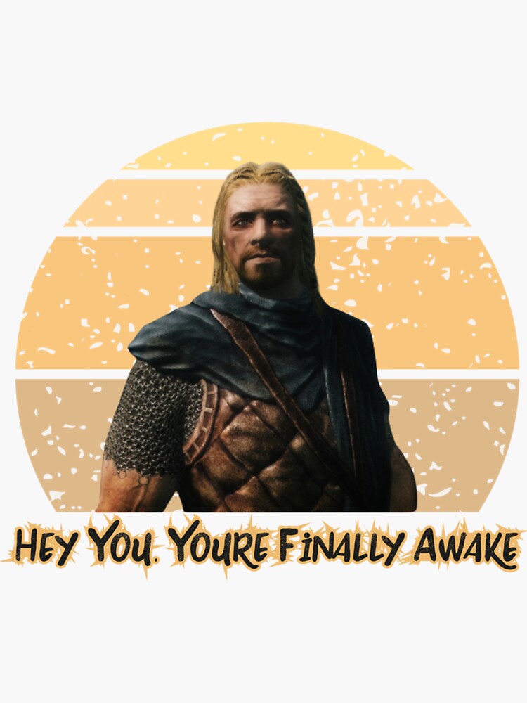 "Hey You You_re Finally Awake, Skyrim Meme Throw" Sticker for Sale by ...