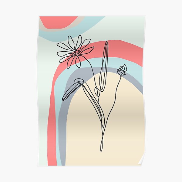 "Minimalist Abstract Pastel Flower - Simple Continuous Line Art" Poster ...