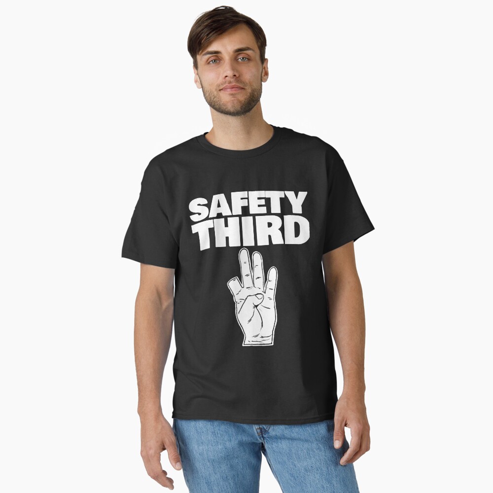 "Safety Third funny missing finger Safety Third" Essential T-Shirt for ...