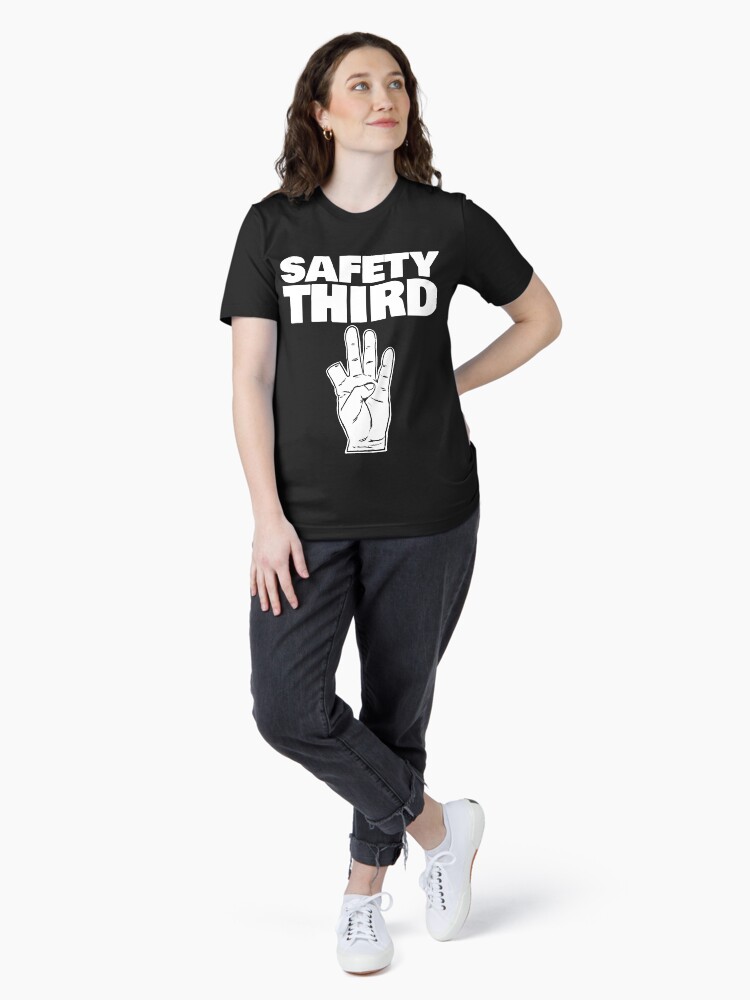 "Safety Third funny missing finger Safety Third" Essential T-Shirt for ...