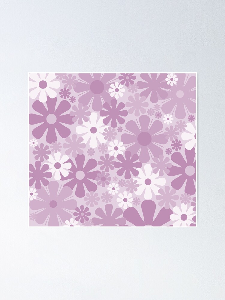 "Retro 60s 70s Aesthetic Floral Pattern in Pretty Lilac Purple" Poster ...