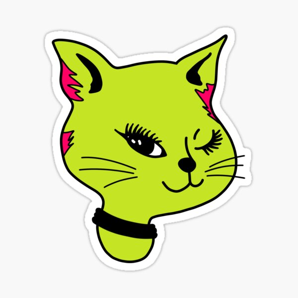"Y2K 2000's Neon Green Winking Punk Cat Kitten " Sticker by it-me ...