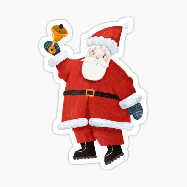 "santa claus with gold bell, cute childish hand painted illustration ...