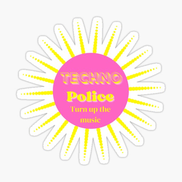 " Techno police "Turn up the music" logo design" Sticker for Sale by ...