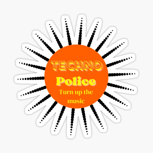 "Techno police "Turn up the music" logo design" Sticker for Sale by ...