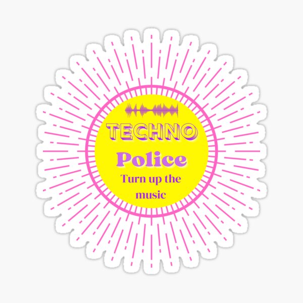 "Techno police "Turn up the music" logo design" Sticker for Sale by ...