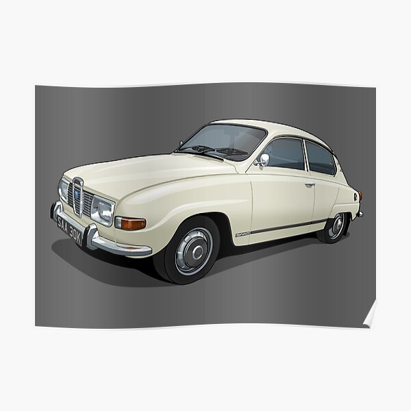 "1971 Saab 96 saloon in polar white" Poster for Sale by candc-retro ...
