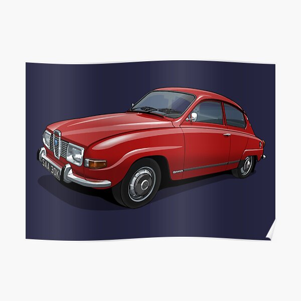 "1971 Saab 96 saloon in solar red" Poster for Sale by candc-retro ...