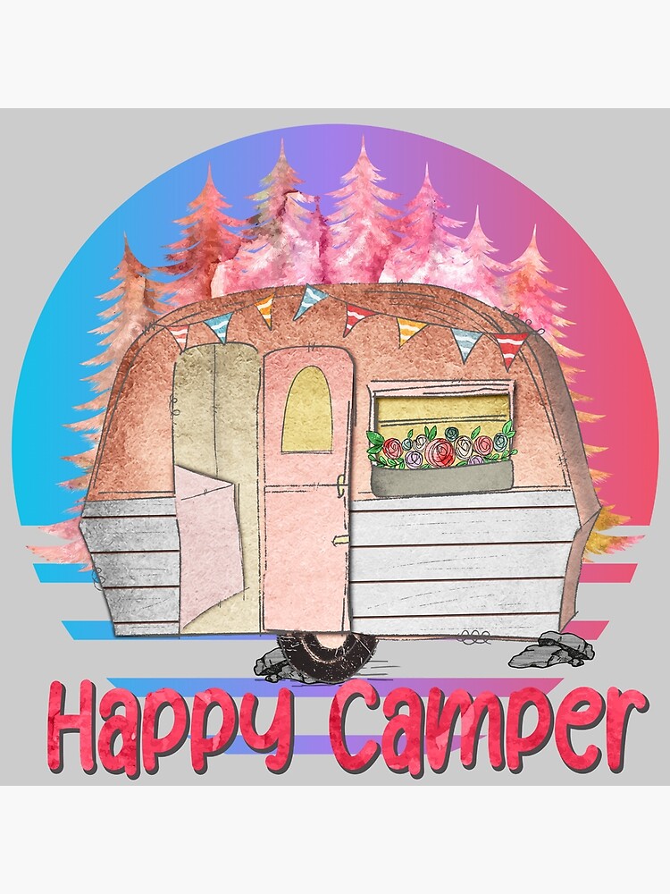 "Happy Camper, Retro Sunset with Vintage Camper" Poster for Sale by ...