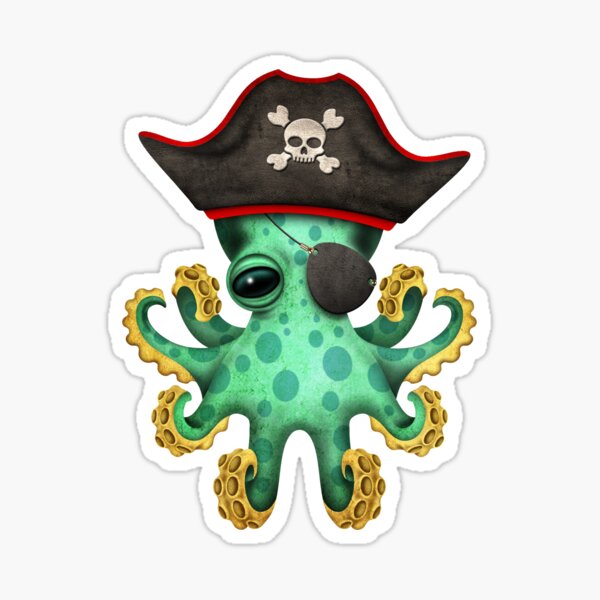 "Cute Green Baby Octopus Pirate" Sticker for Sale by jeff bartels ...