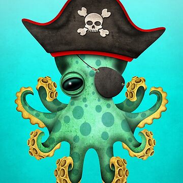 "Cute Green Baby Octopus Pirate" Sticker for Sale by jeff bartels ...