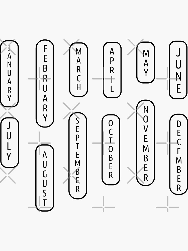 "Horizontal months label pack" Sticker for Sale by Words-Artist | Redbubble