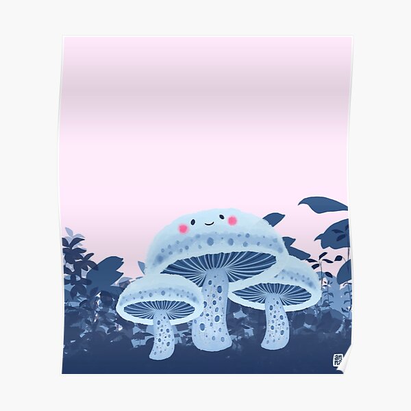 "Cute Blushing Indigo Milk Cap Mushroom" Poster for Sale by ...