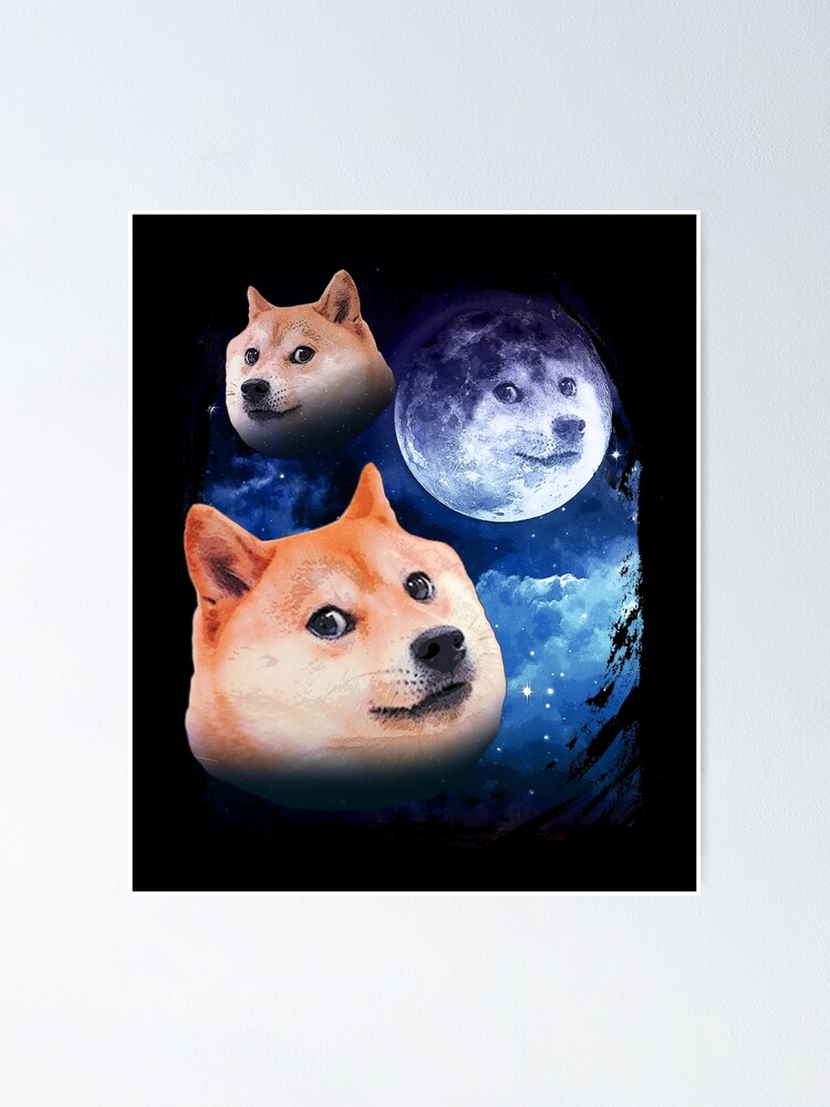 "Three Doge Moon vintage coin howl at moon meme" Poster for Sale by ...