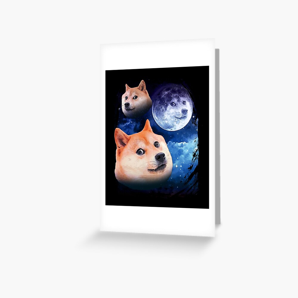 "Three Doge Moon vintage coin howl at moon meme" Greeting Card by ...