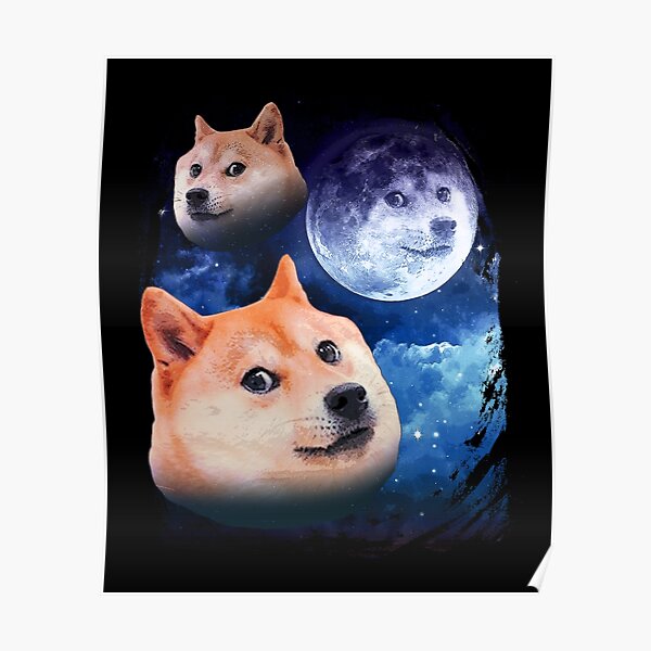 "Three Doge Moon vintage coin howl at moon meme" Poster for Sale by ...