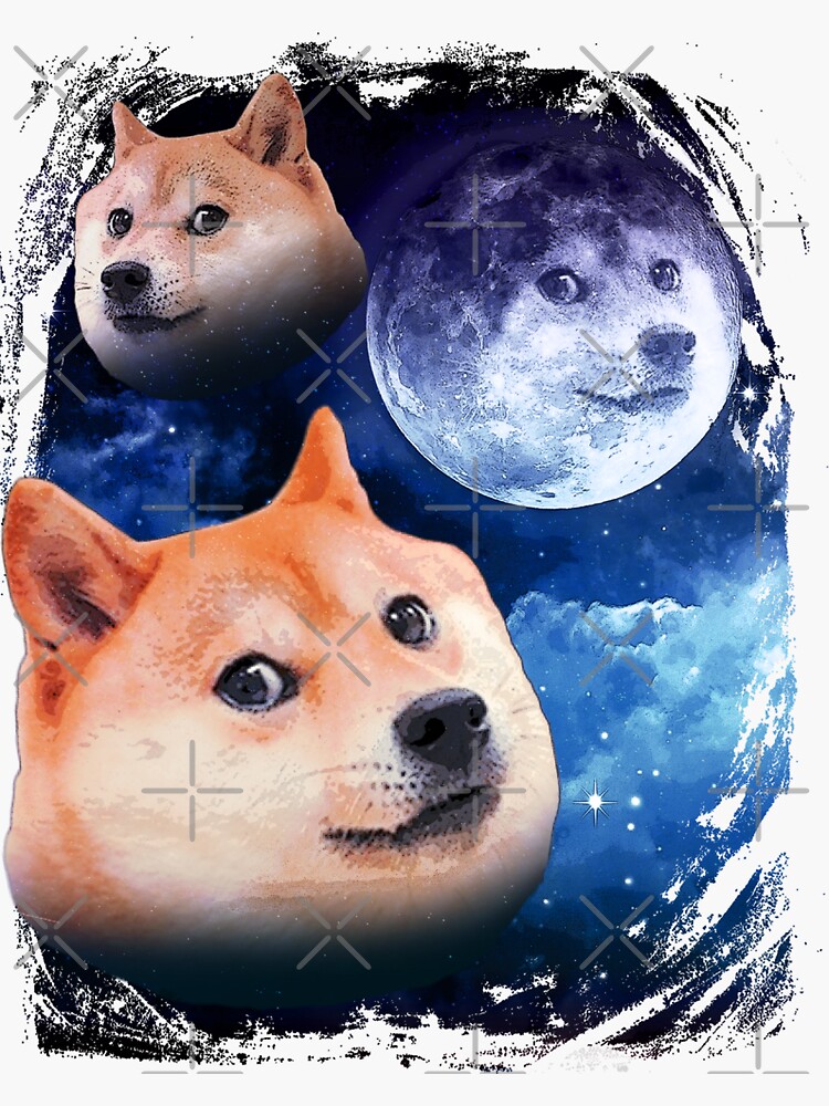 Pegatina «Three Doge Moon moneda vintage aullido en el meme de la luna» de NNNostalgia | Redbubble