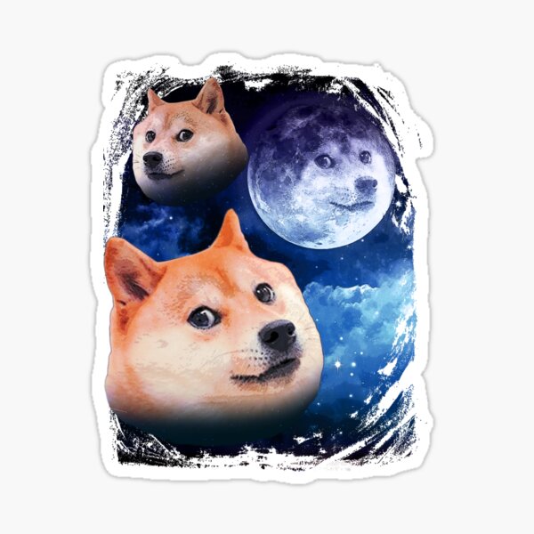 Pegatina «Three Doge Moon moneda vintage aullido en el meme de la luna ...