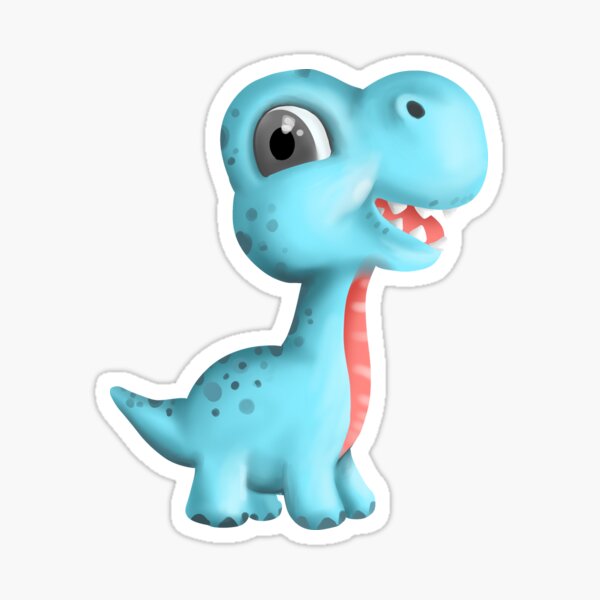 "Cute and funny blue dinosaur" Sticker for Sale by PINKISHRETROS ...