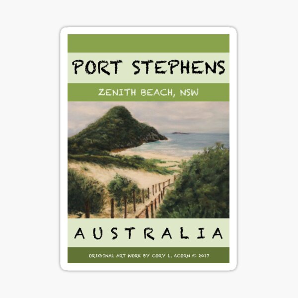 "Zenith Beach Travel" Sticker by CoryAcornArt | Redbubble