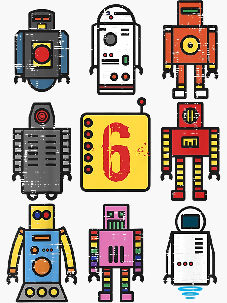 Pegatina «Kids Robot 6th Birthday - Robótica retro con el número seis ...