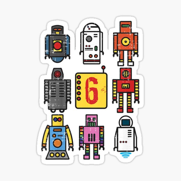 Pegatina «Kids Robot 6th Birthday - Robótica retro con el número seis ...
