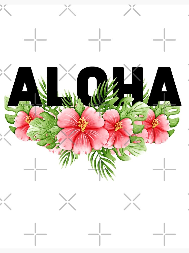 Aloha Greeting "Aloha" With Tropical Pink Floral Hawaiian Greeting