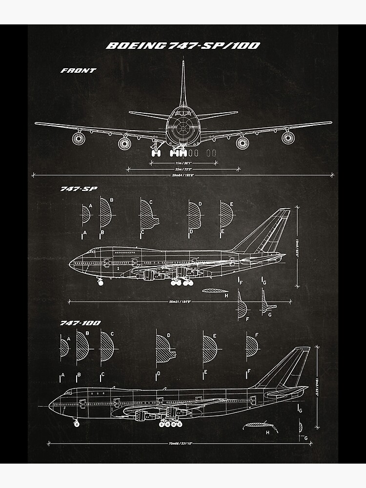 "Boeing 747SP 747100 Concept Drawing Blueprint chalkboard " Art Print ...