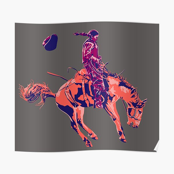 Bronco Rider 2 Sunset Orange And Burgundy Poster For Sale By Ziafrazier Redbubble