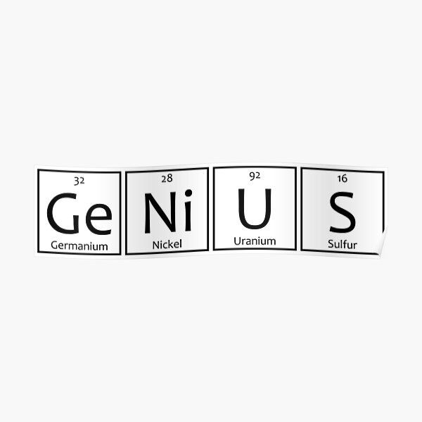 "Genius Chemical Elements Symbols" Poster for Sale by the-elements ...