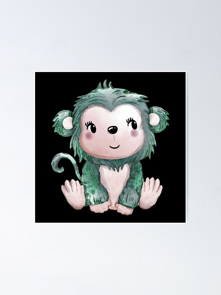 "Cute little green monkey enjoying the summer." Poster for Sale by ...