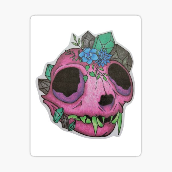 "Pink Cat Skull with Flowers & Crystal's by Inspired Chaos" Sticker for ...