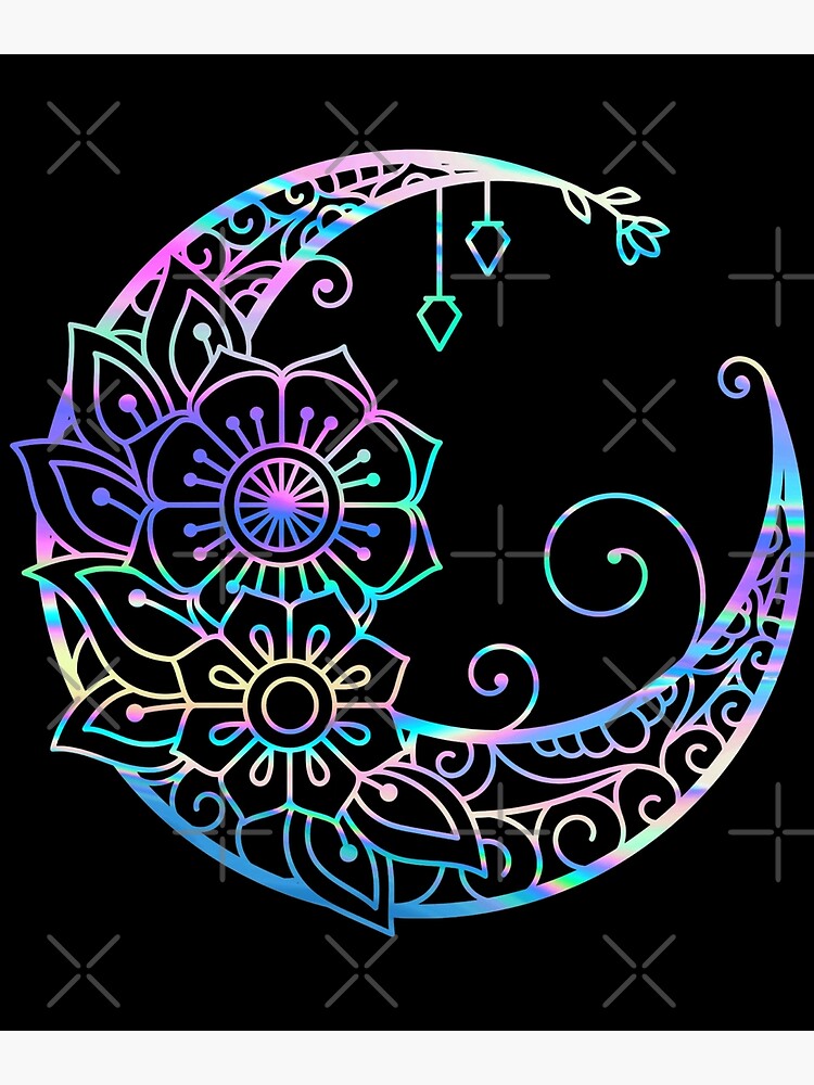 "The Holo Moon Holographic Rainbow Ethnic Boho Indian Mandela Art ...