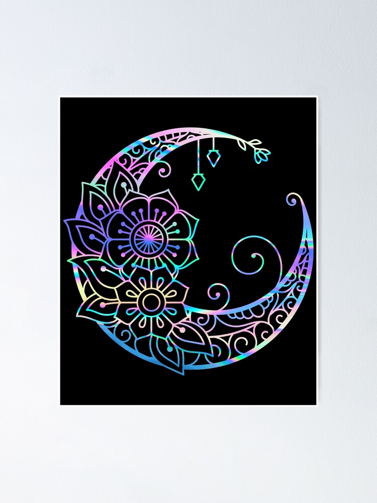 "The Holo Moon Holographic Rainbow Ethnic Boho Indian Mandela Art ...