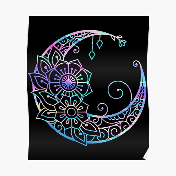 "The Holo Moon Holographic Rainbow Ethnic Boho Indian Mandela Art ...